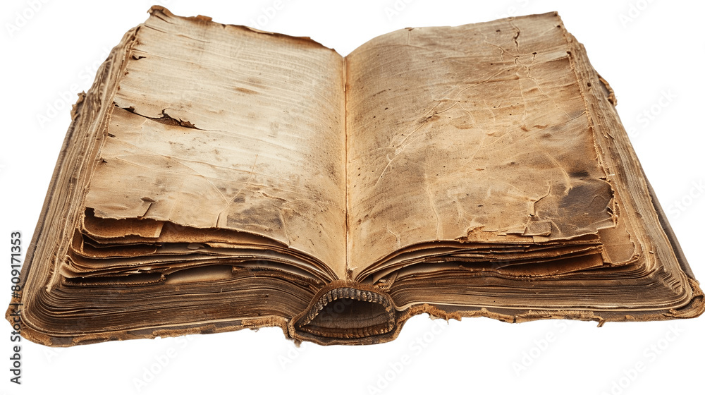 Antique Open Book with Blank Pages for Artistic Overlays on Transparent ...