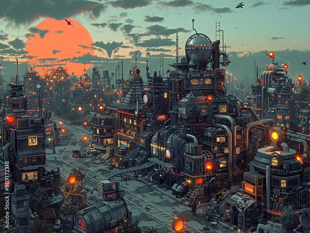 Urban Eco-Revival: Detailed Graphic Depicting a Dystopian City ...