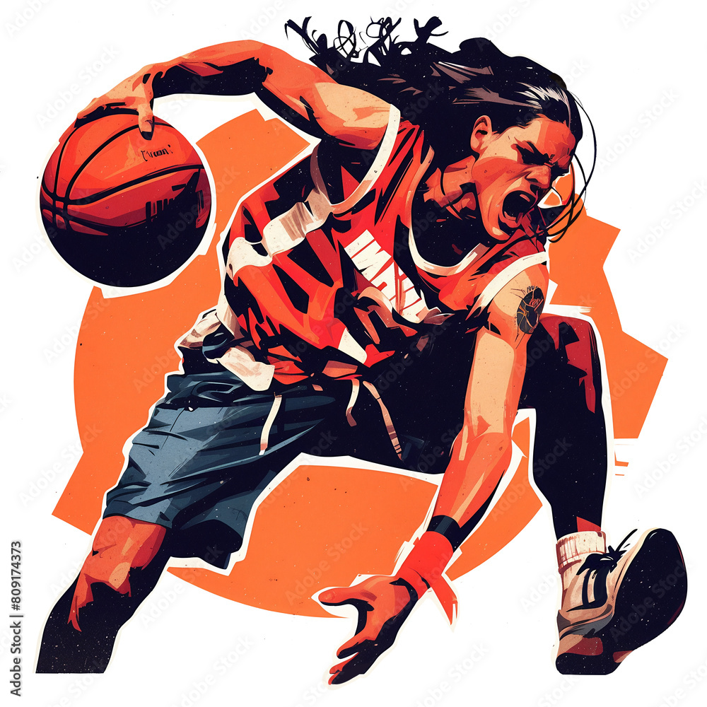 Illustration of a male basketball player in action pose with a ball ...