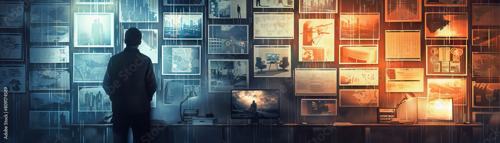 Criminal Investigator's Wall: Covered in crime scene photos, suspect ...