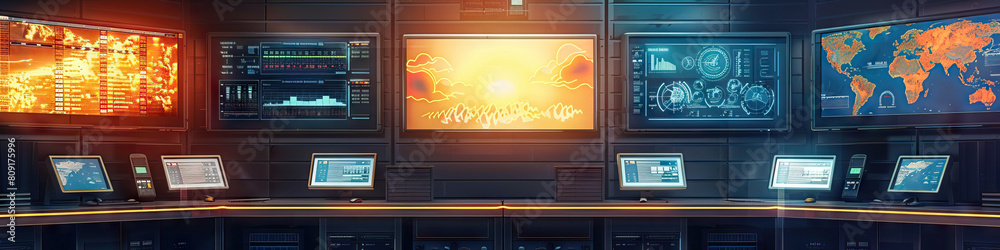 Meteorologist's Office Wall: Displaying weather maps, satellite images ...