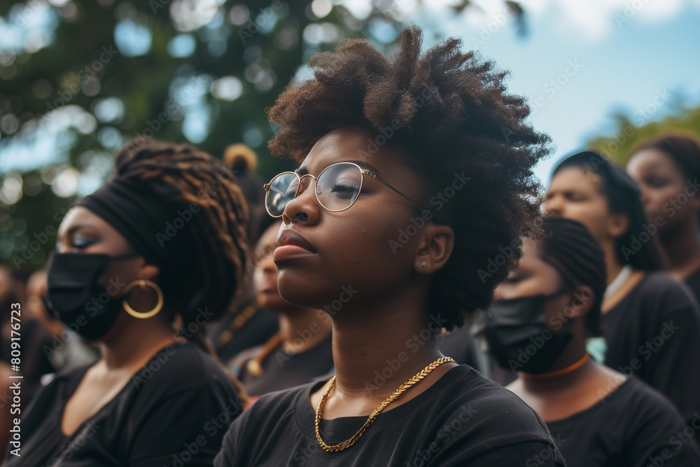 Black Woman Hold Fist in the Air During a Peaceful Protest Juneteenth ...