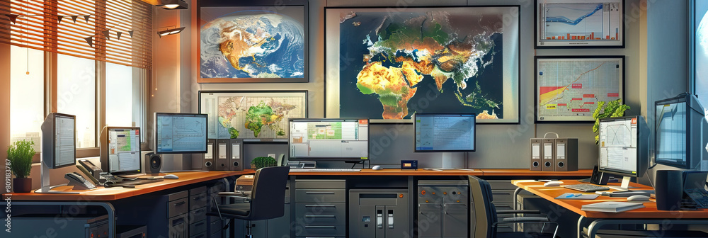 Meteorologist's Office Wall: Adorned with weather maps, satellite ...