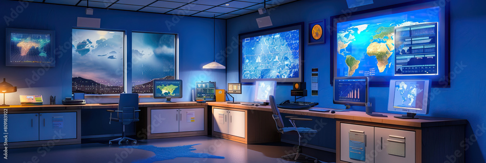 Meteorologist's Office Wall: Adorned with weather maps, satellite ...