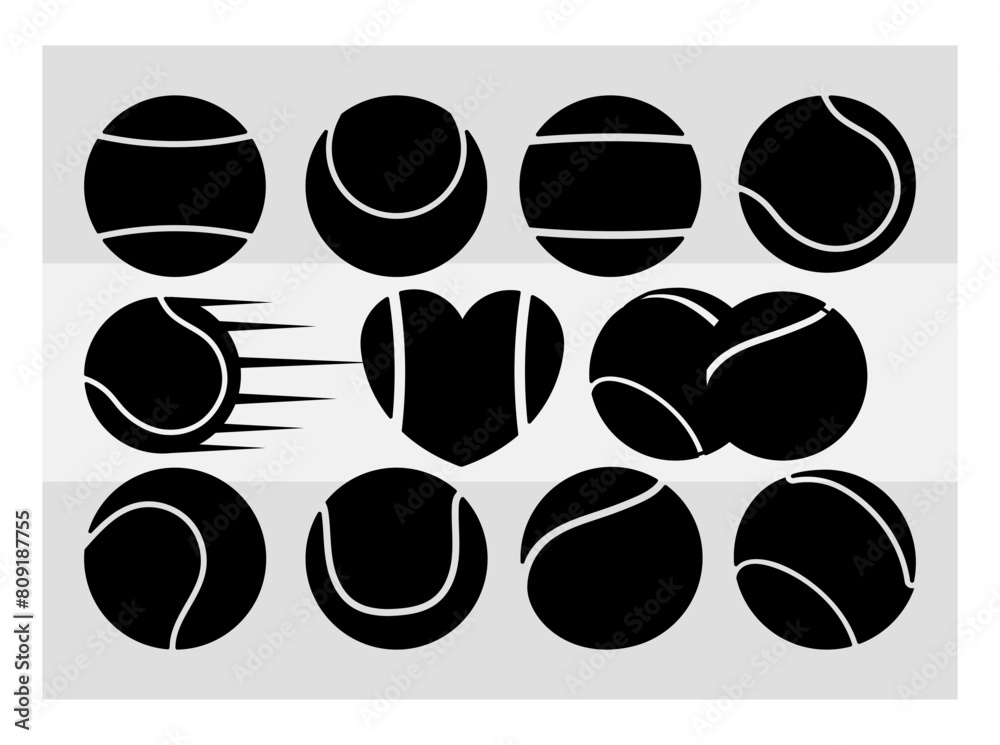 Tennis Ball SVG Silhouette Bundle, Tennis Ball Silhouette, Sports Svg ...