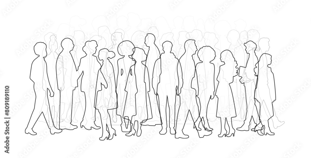 Abstract people silhouettes. Thin line draw vector illustration ...