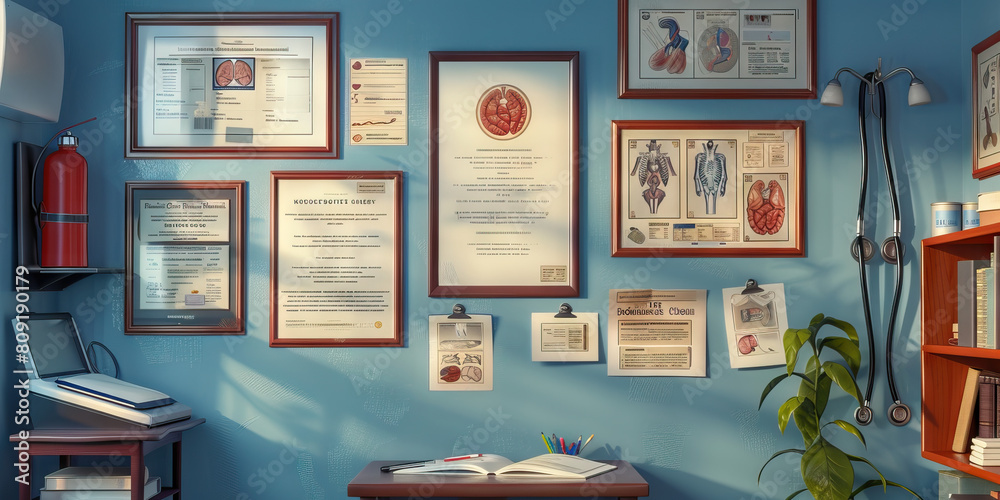 Doctor's Office Wall: Displaying medical diplomas and certificates ...