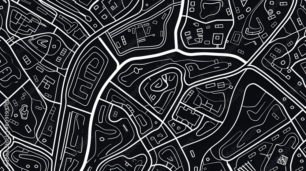 Monochrome black and white city map outline. Abstract urban planning ...