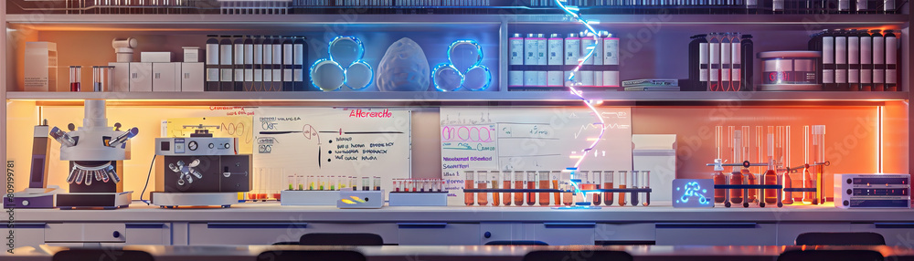 Molecular Biologist's Lab Wall: Featuring DNA structure models, cell ...