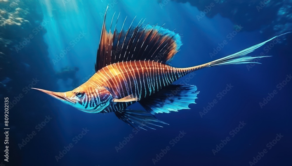 Ikan marlin besar di lautan biru, pemandangan hewan lautan yang memukau ...