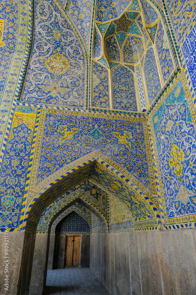 Interior of the Shah Mosque, also known as the Imam Mosque, is located ...