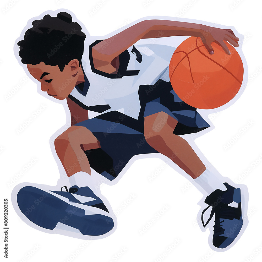 Illustration of a boy basketball player in an action dribbling pose ...