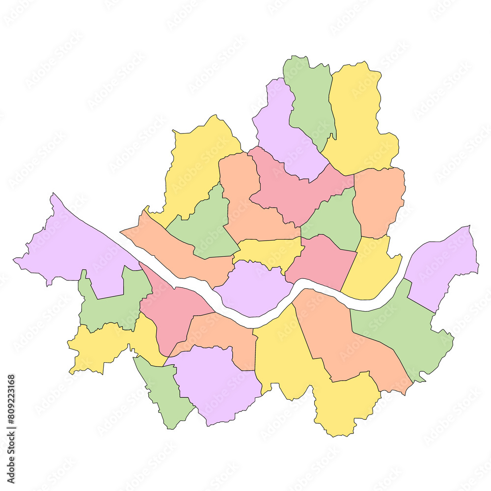 color map of Seoul City gu or districts, administrative map of the ...