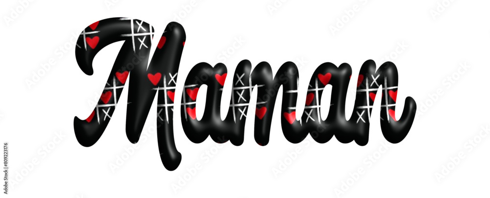 Maman - black color with tic tac toe game with red hearts - name ...