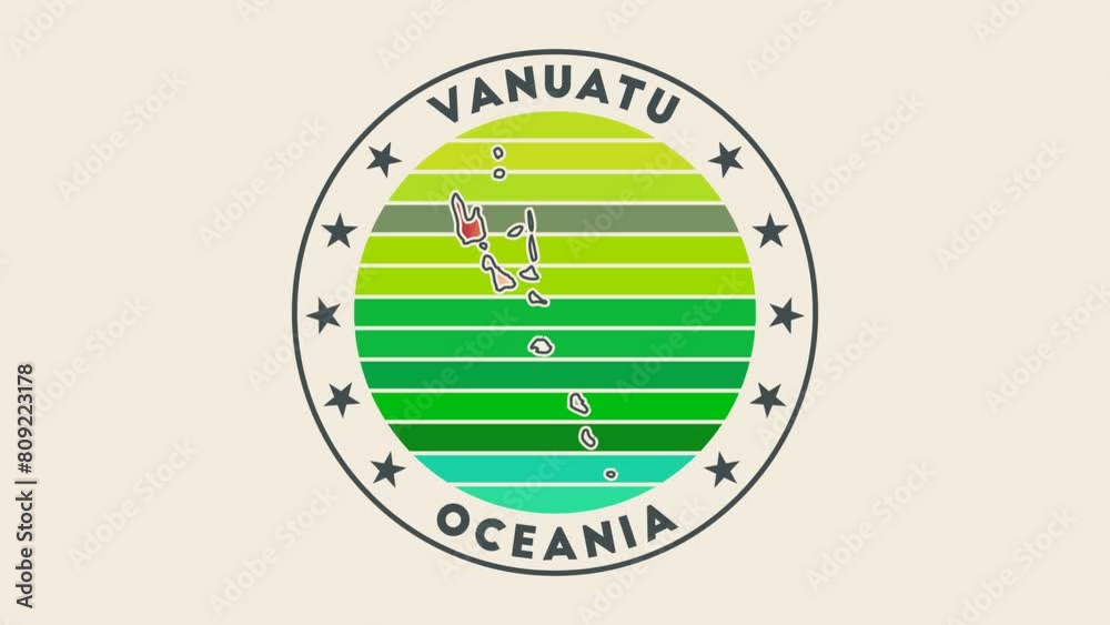 Vanuatu intro video featuring a badge with the circular name and map of ...