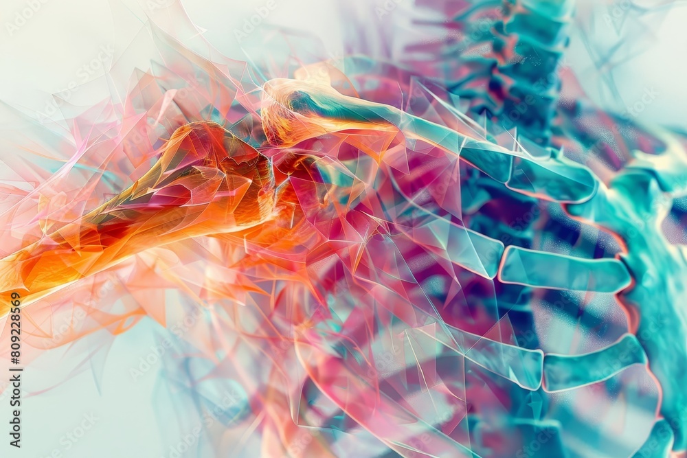 Foto de A vibrant depiction of a human skeleton showcasing the ...