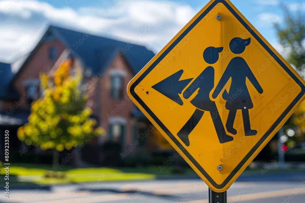 Yellow Pedestrian Crossing Sign on Side of Road, A dynamic and ...