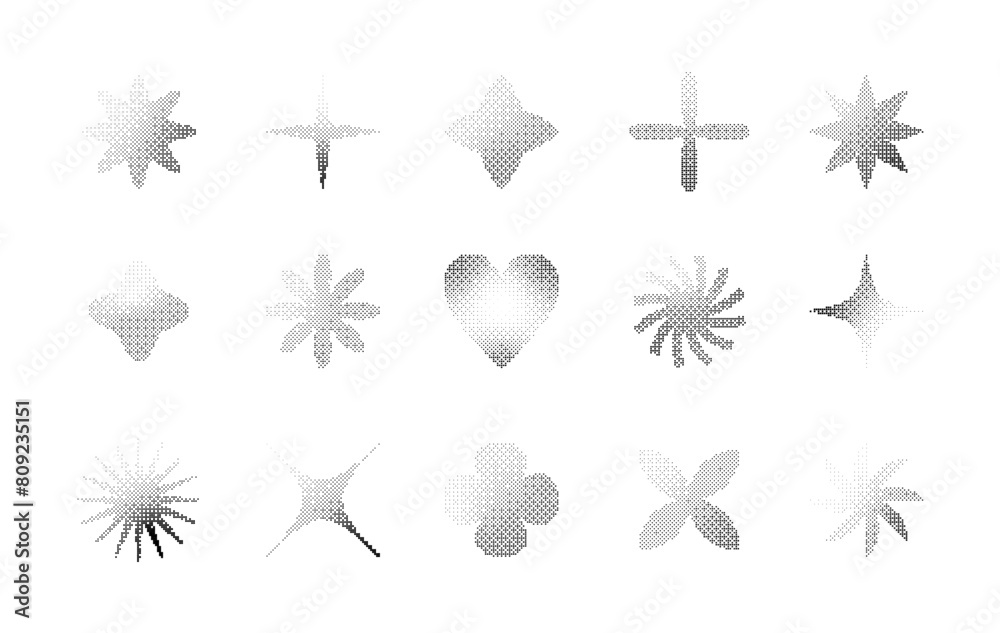Vecteur Stock Vector pixel shapes in 90s style.Abstract halftone icons ...