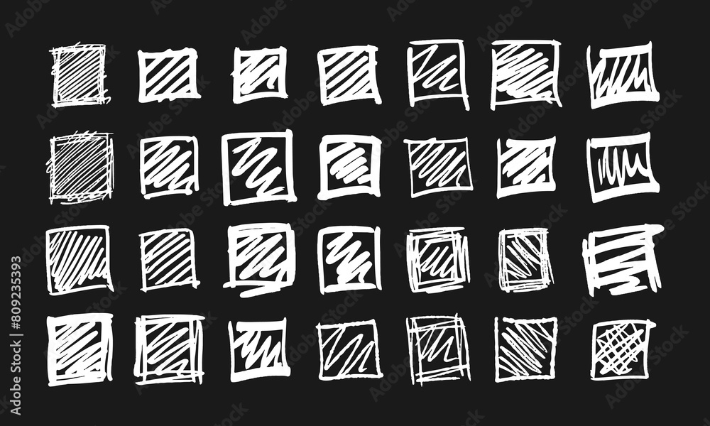 Square strikethroughs and doodles. Collection of twenty-eight randomly ...