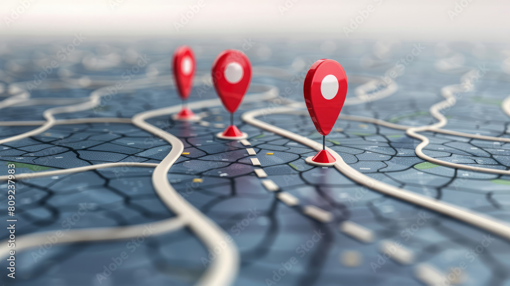 Navigating the Journey: Road Map with Red Location Pins Stock ...