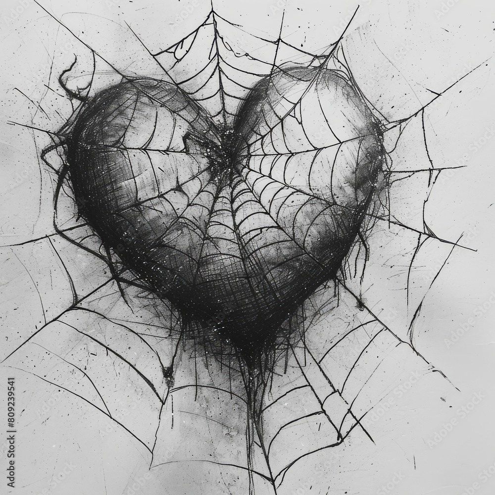 Ink Ensnared: Intricate Gothic Illustration of a Spider Web Entwined ...