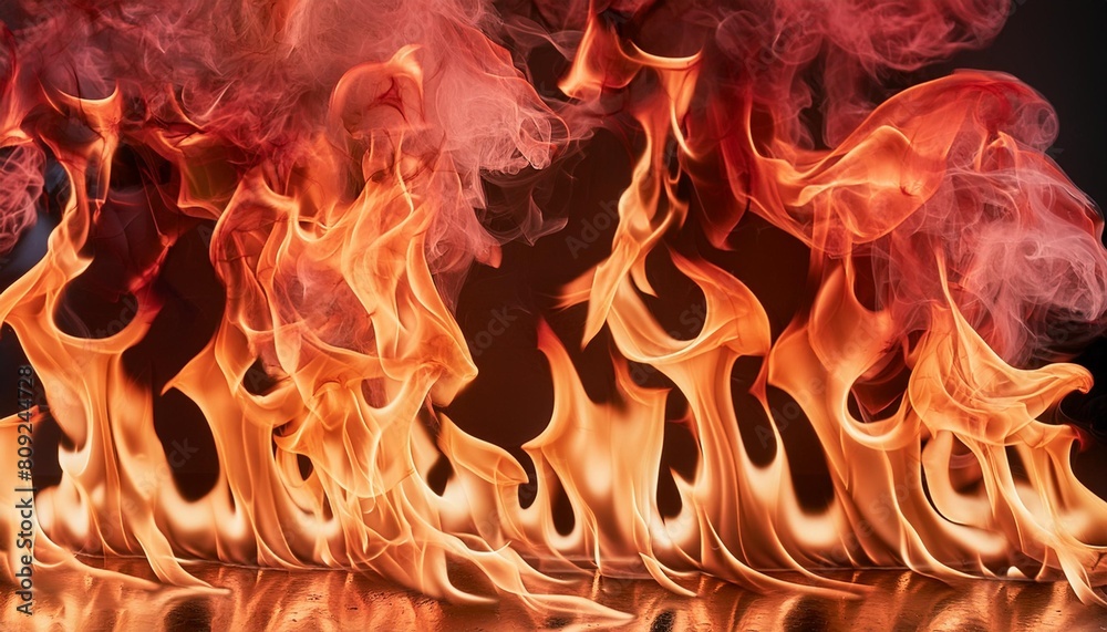 tongues of red fire on clear black background red flames and sparks ...