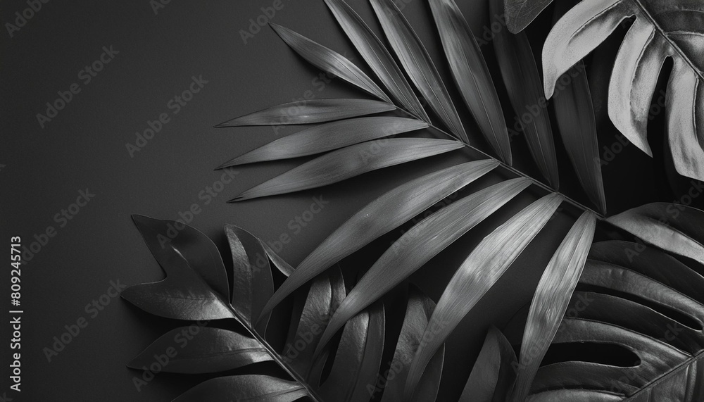 a background of pure black with the silhouettes of tropical leaves ...