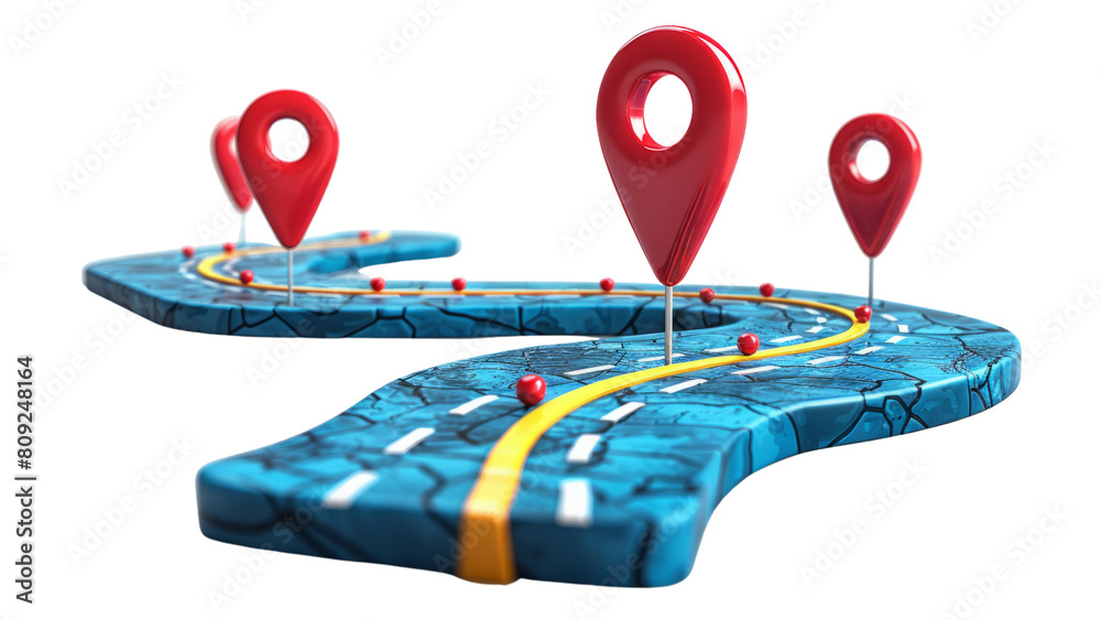 Navigating the Journey: Road Map with Red Location Pins. Transparent ...