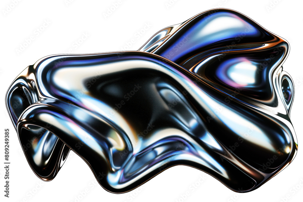 Isolated abstract melted liquid chrome metal in organic shapes, Wavy ...
