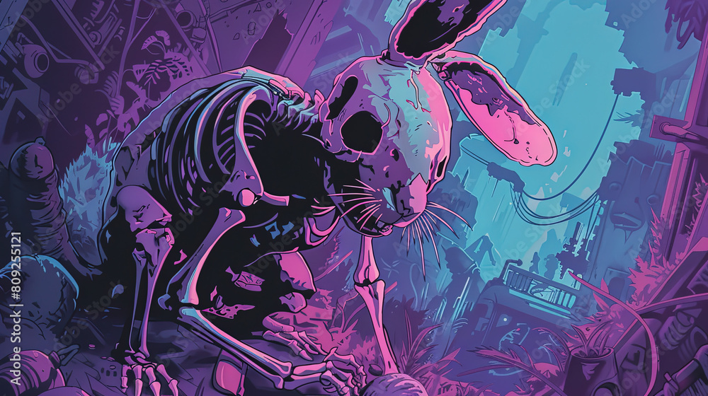 synthwave anime manga horror animals, horror scene, vivid colors Stock ...