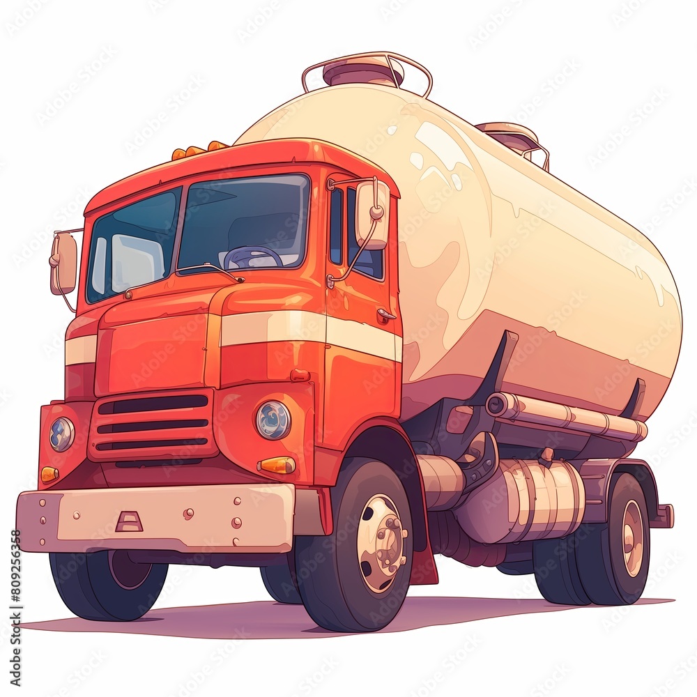 A classic illustration of a retro red cartoon tanker truck, perfect for ...
