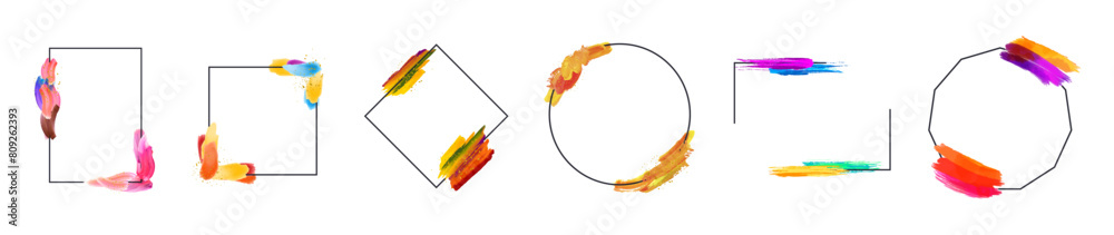 Colorful brush paint background template set. Grunge paint brush stroke ...