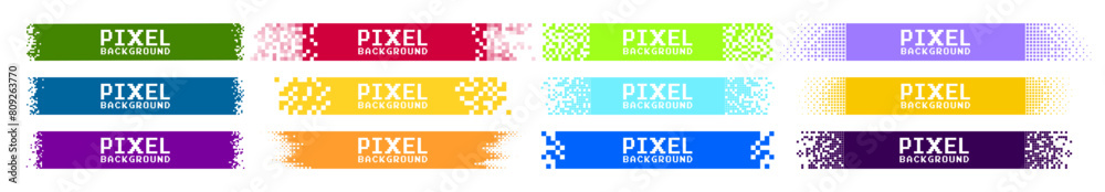 Pixel banner. Horizontal title tags with pixels. Header, footer color ...