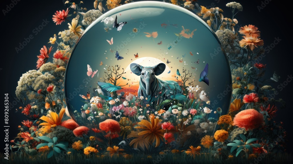 Surreal Environmental Art Featuring an Elephant in a Blooming Globe ...