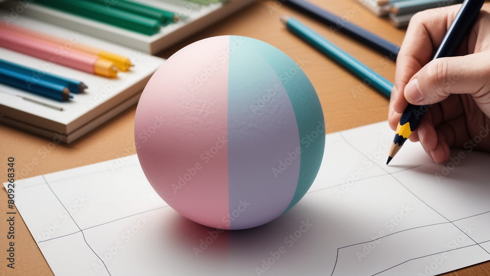 Pastel colored circular sphere, geometric graphic diagram that can be ...