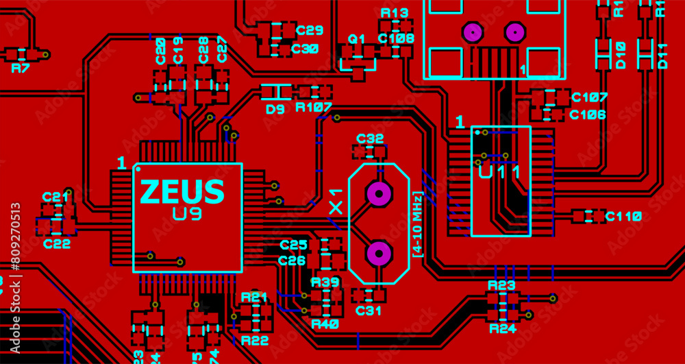 Vector printed circuit board of electronic device with components of ...