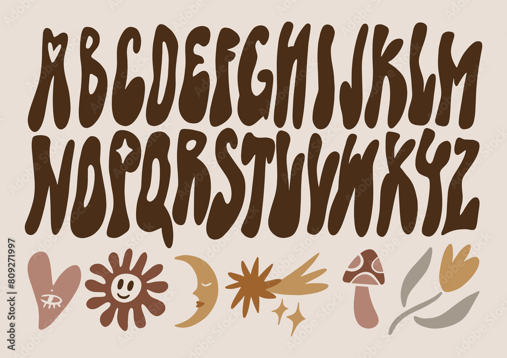 Vetor de Hippie mushroom-core bohemian groovy postmodern funky font ...