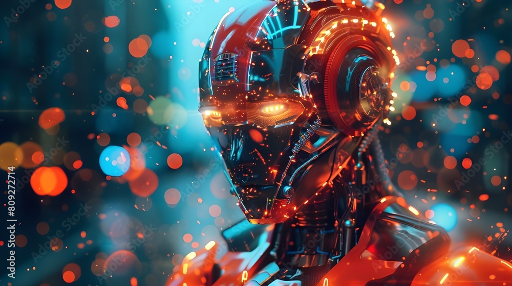 Futuristic robot background, modern android cyborg with mechanisms ...