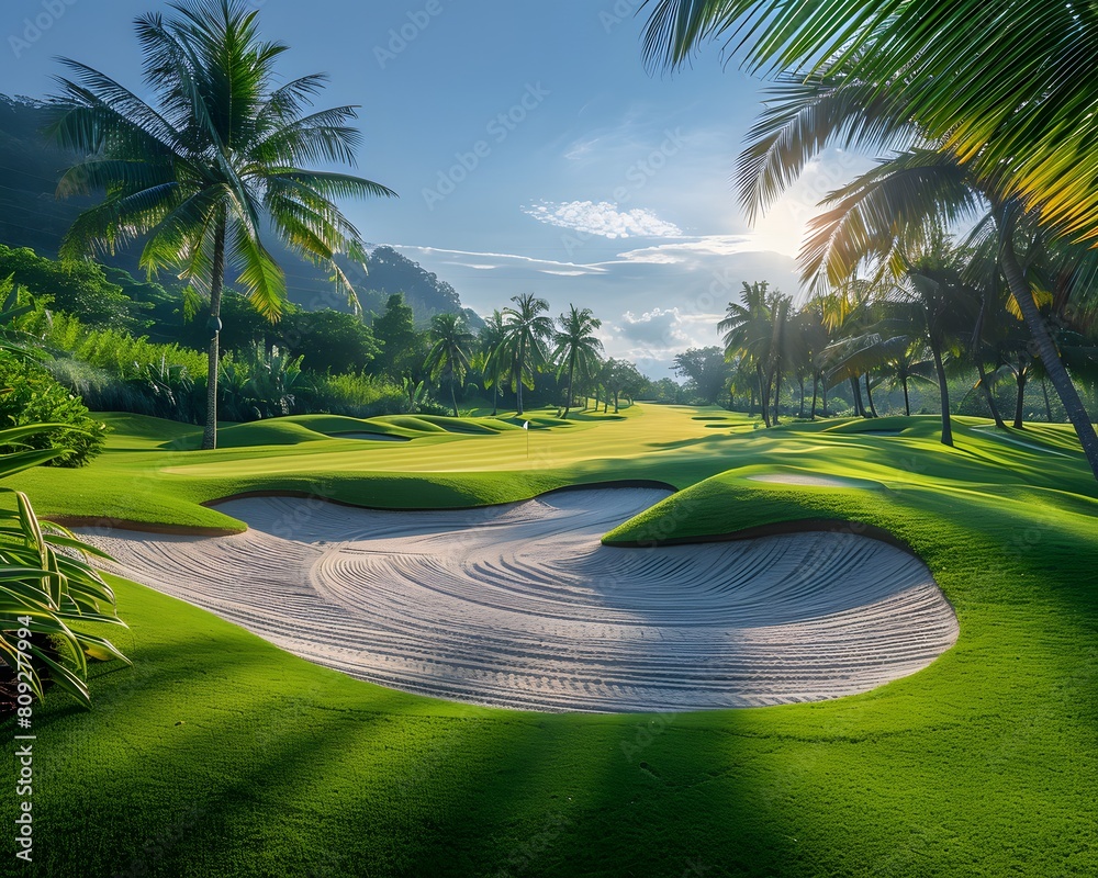 View of a golf course in Thailand with lush green grass, beautiful ...