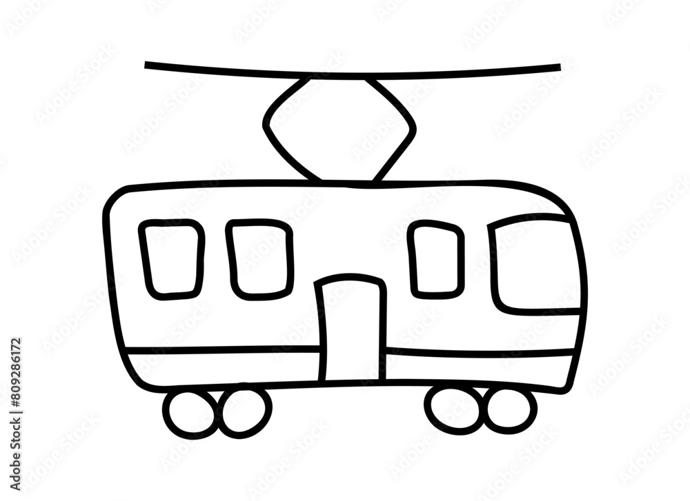 Tram, trolleybus side view Doodle style. Isolated drawn public city ...
