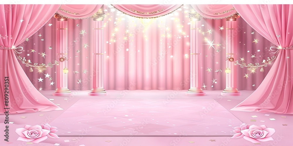 pretty pink stage with curtains and columns for product showcase Stock ...