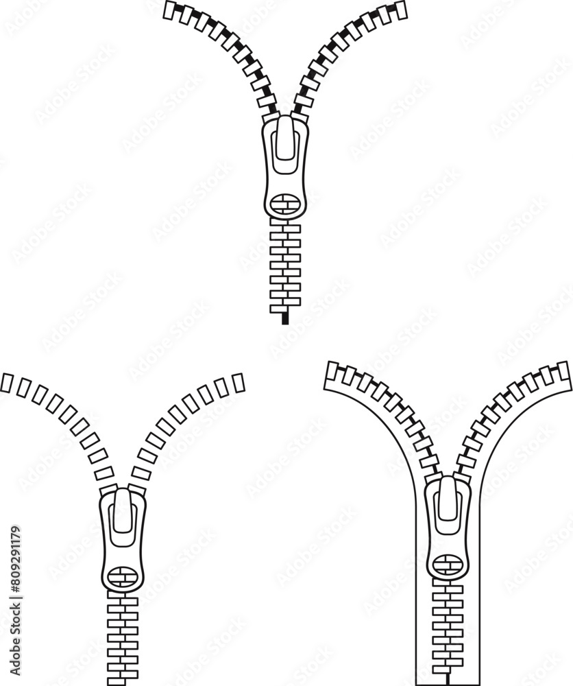 Cartoon Zipper Pull Zipping with Teeth Coming Together Clipart Set ...