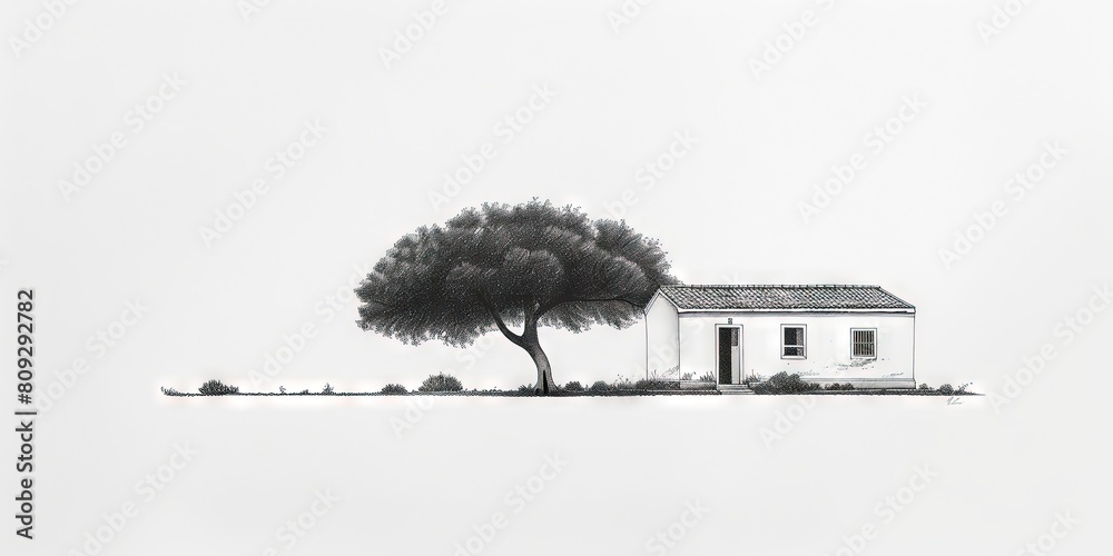 ink drawing of an old farmhouse in the Australian outback Stock ...