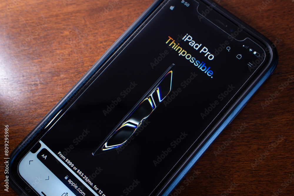 Vancouver, CANADA - May 7 2024 : iPad Pro website seen in an iPhone ...