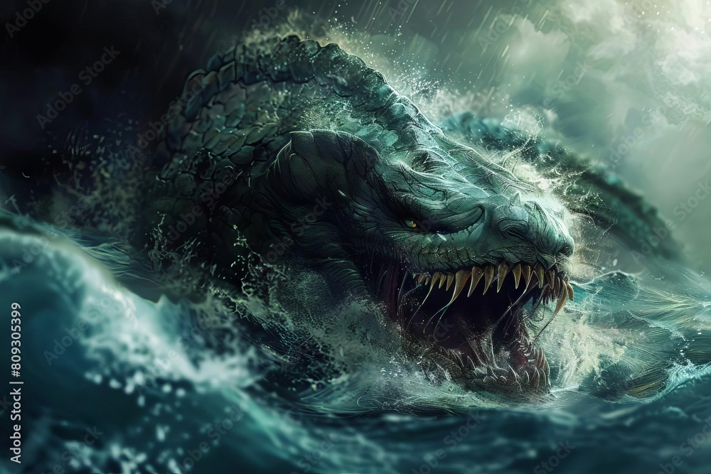 mysterious sea monster emerging from the depths fantasy digital ...