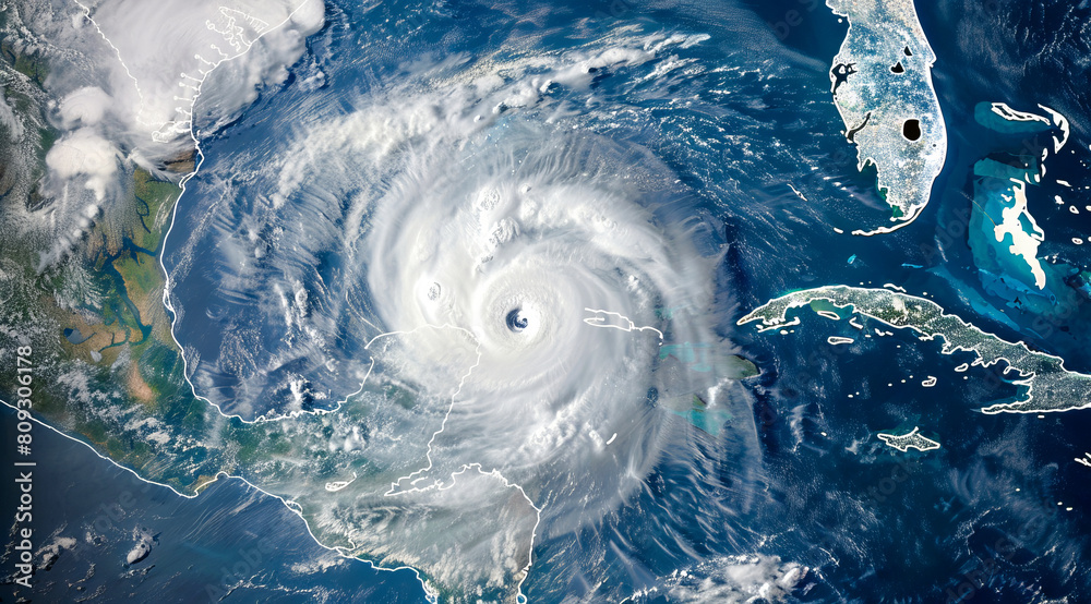 Hurricane spinning in the ocean. Damage and devastations caused by ...