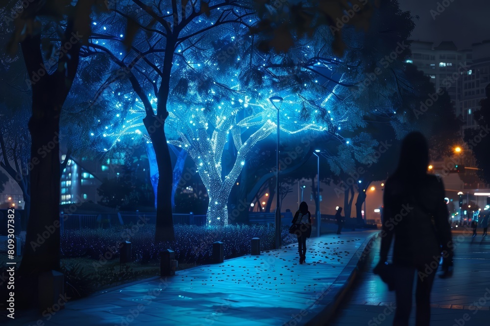 Bioluminescent trees light up a smart city s pathways, their glow ...
