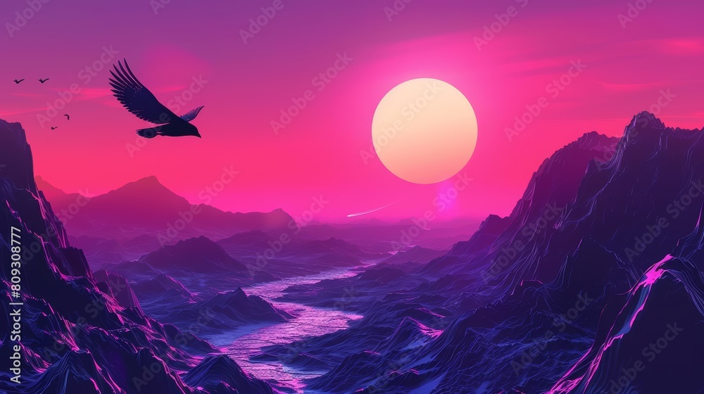 Futuristic Pop art color of a bird, gracefully soaring through a ...