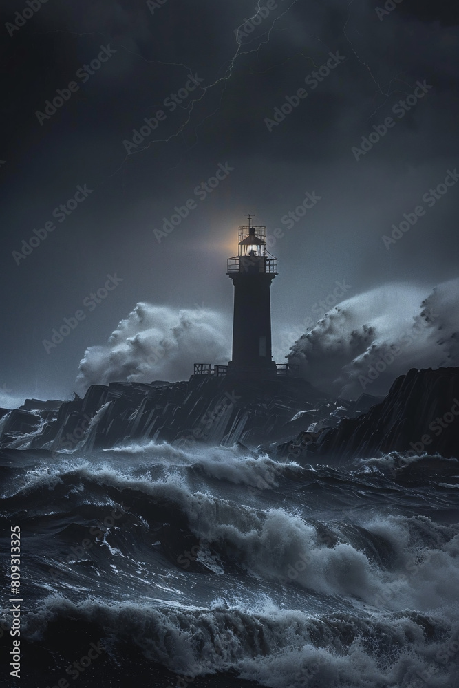 "Stormy Night at the Lighthouse: Waves Crashing and Light Beaming ...