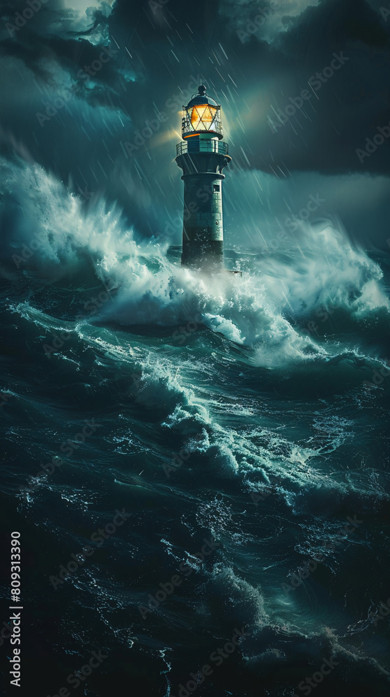 "Stormy Night at the Lighthouse: Waves Crashing and Light Beaming ...